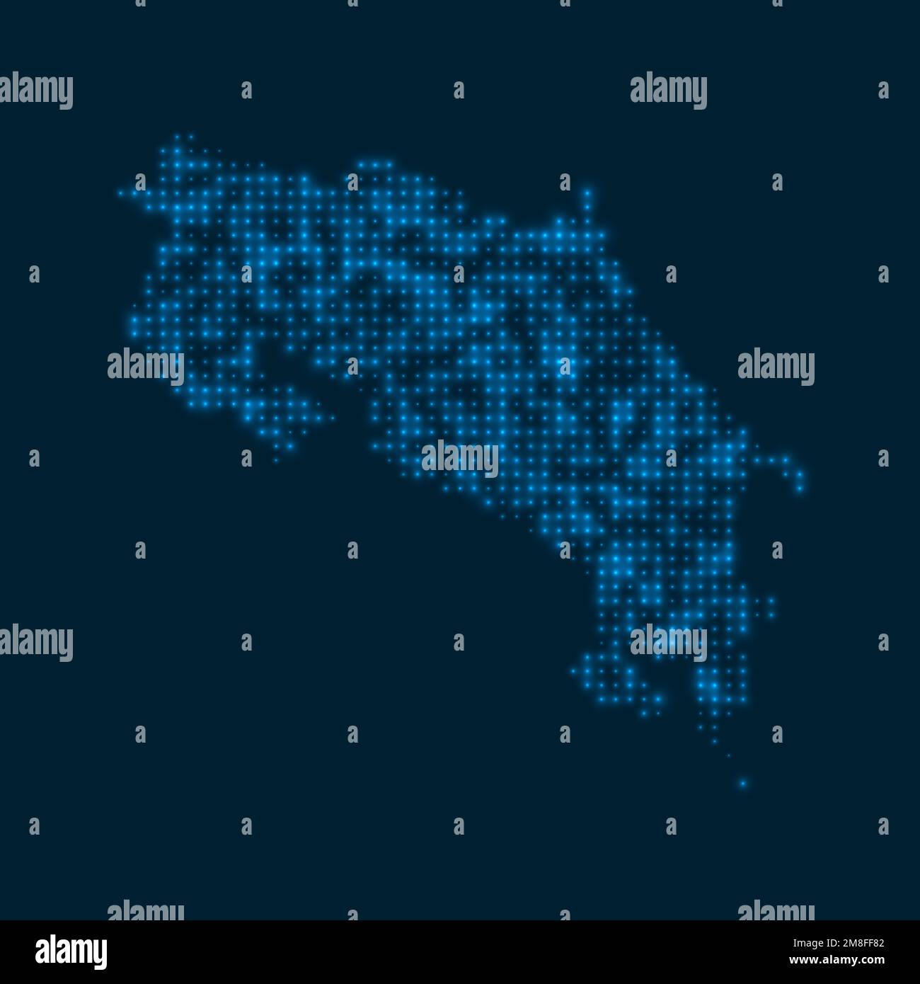 Costa Rica dotted glowing map. Shape of the country with blue bright ...