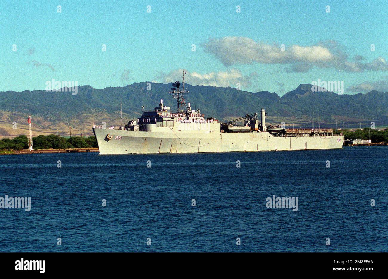The dock landing ship USS ANCHORAGE (LSD-36) departs Naval Station ...