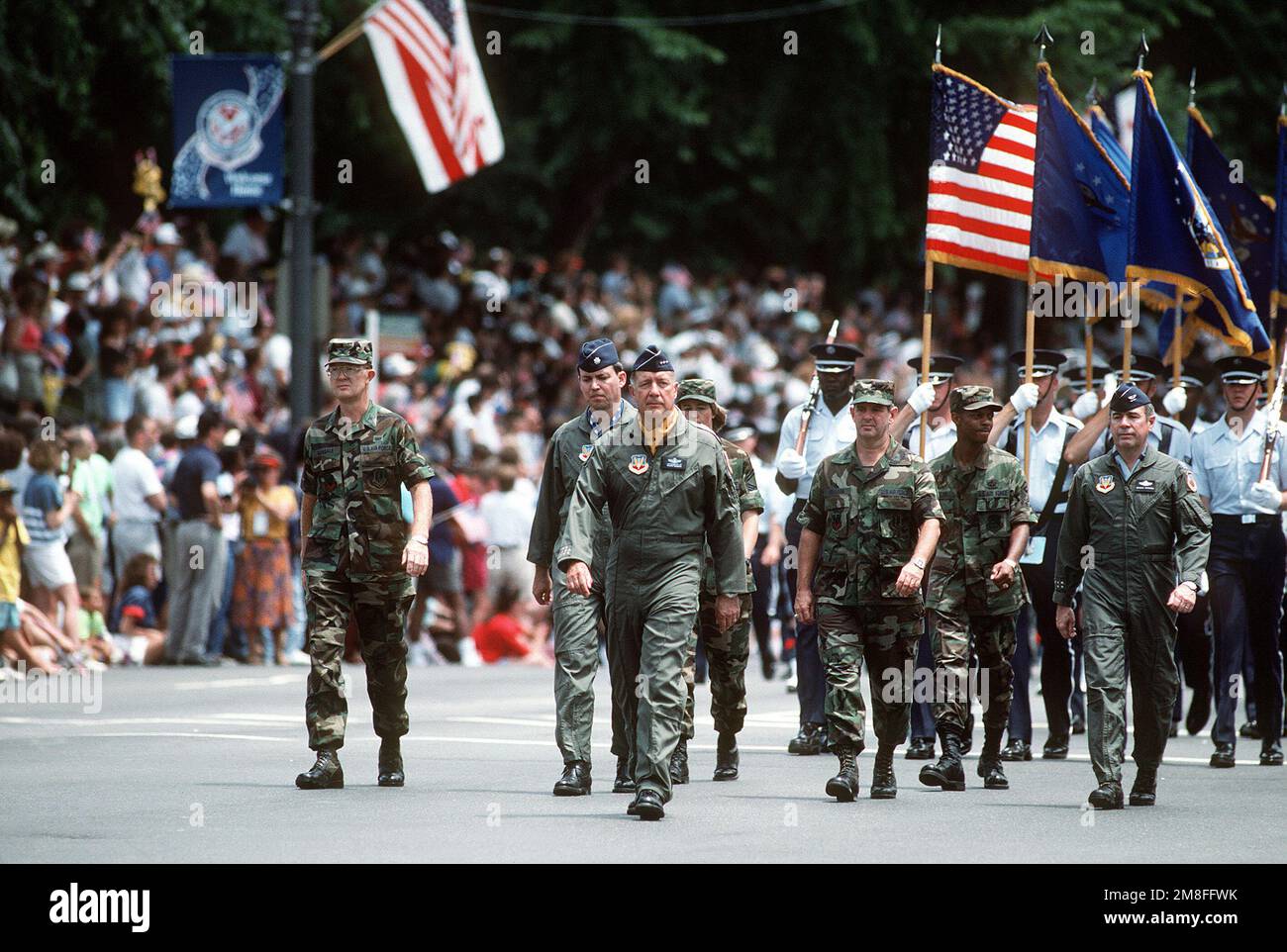 U.S. Air Force personnel, lead by LT. GEN. Chuck Horner, marching in ...