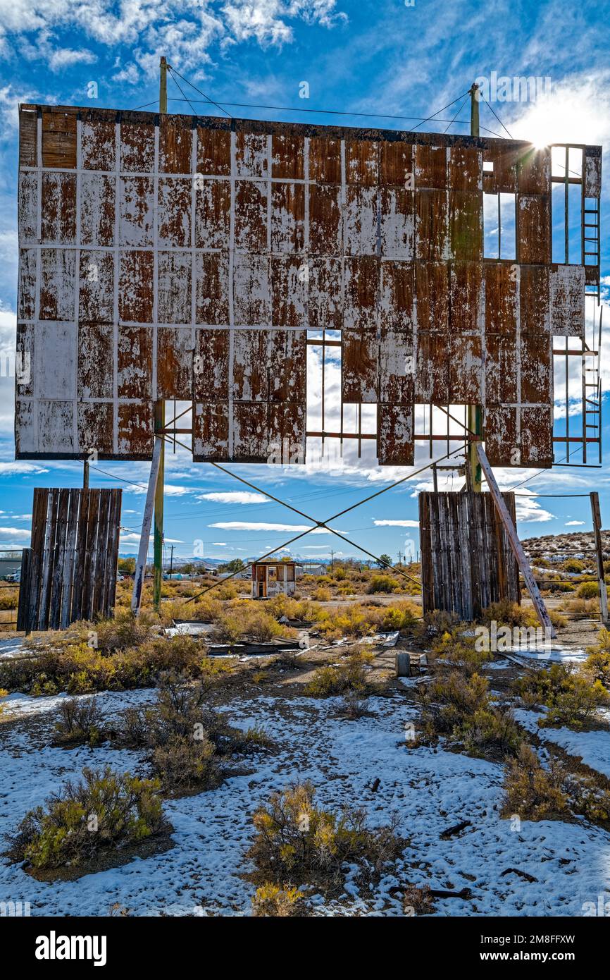 Boards falling off the wood screen of an abandoned drive in movie ...