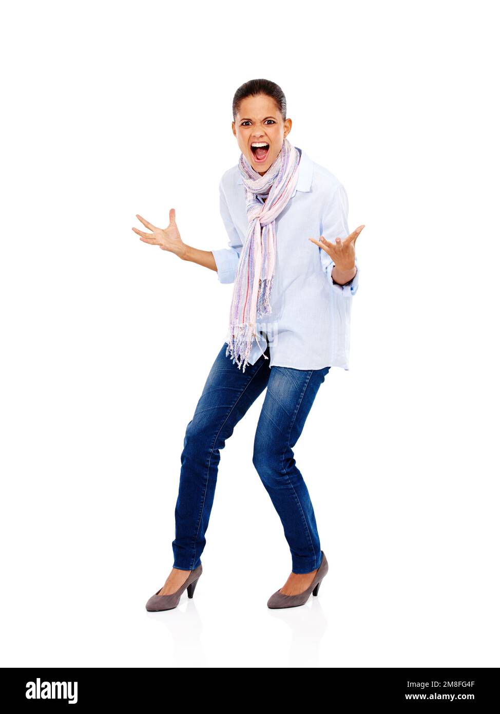 Angry, frustrated and scream portrait of a woman with stress screaming ...