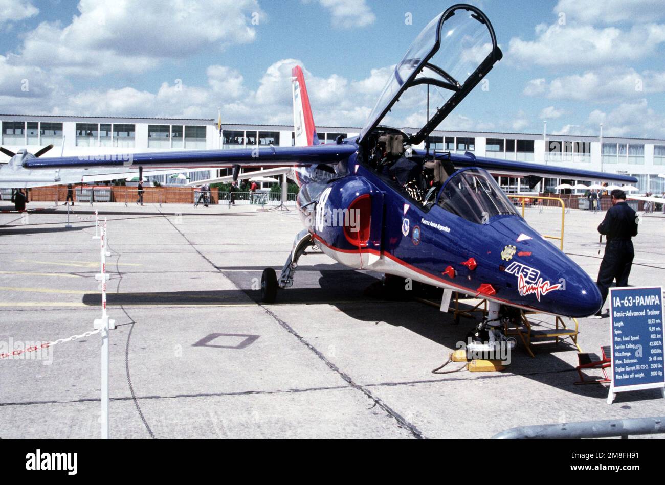An Argentine air force IA-63 Pampa aircraft sits on display at the 1991 ...