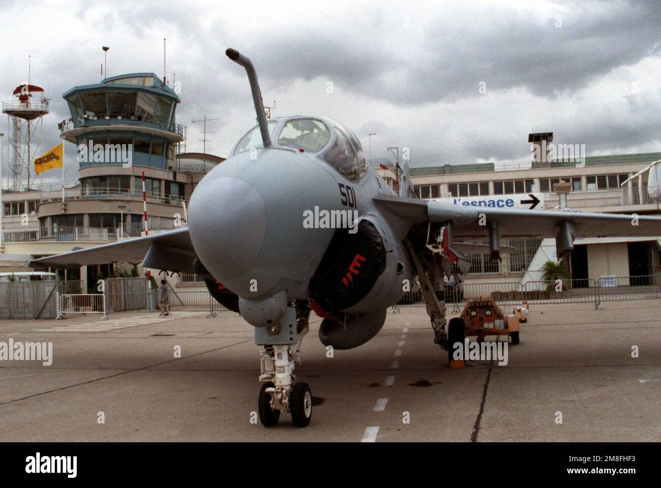 An A-6E intruder aircraft of Attack Squadron 176 (VA-176) stands on the ...