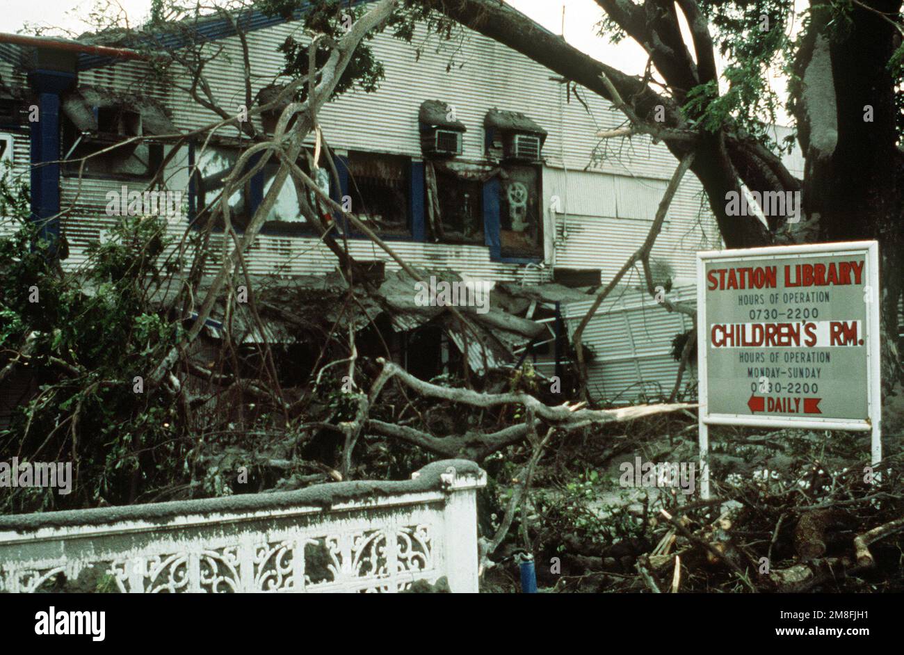 The library exhibits damage caused by the weight of ash from mount ...