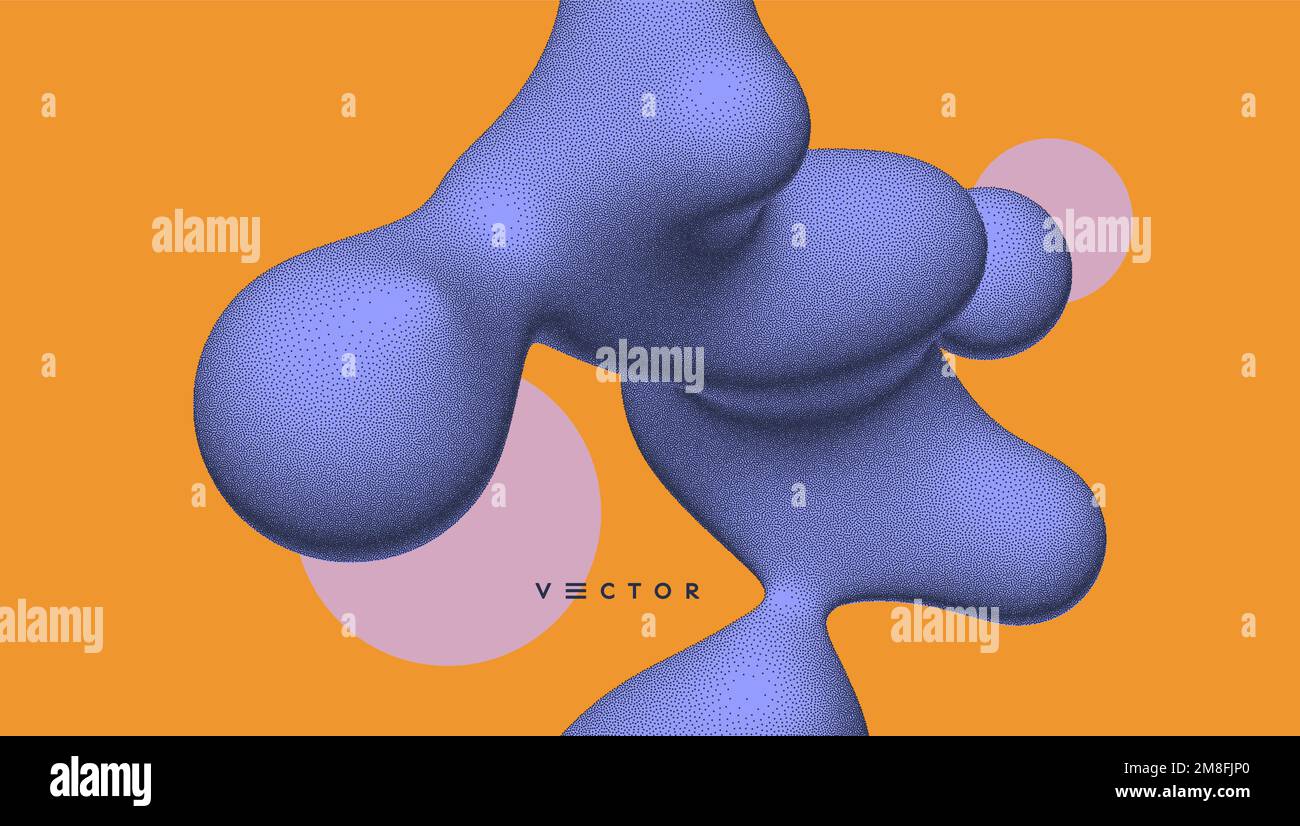 Abstract three-dimensional composition in dotwork style. Pointillism graphic. Dot stipple design ...