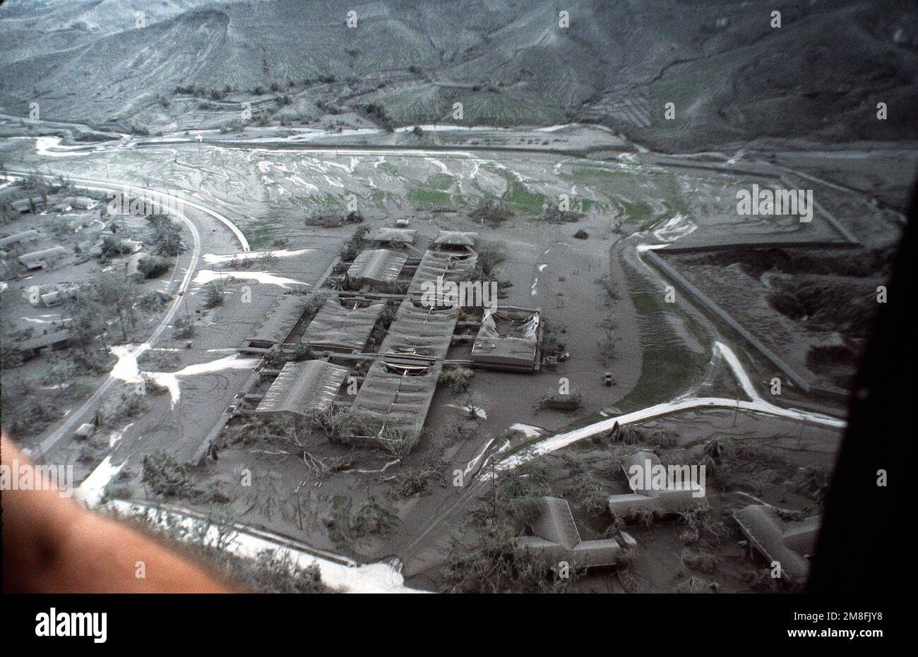 An aerial view of the base's Grissom Elementary School, showing the ...