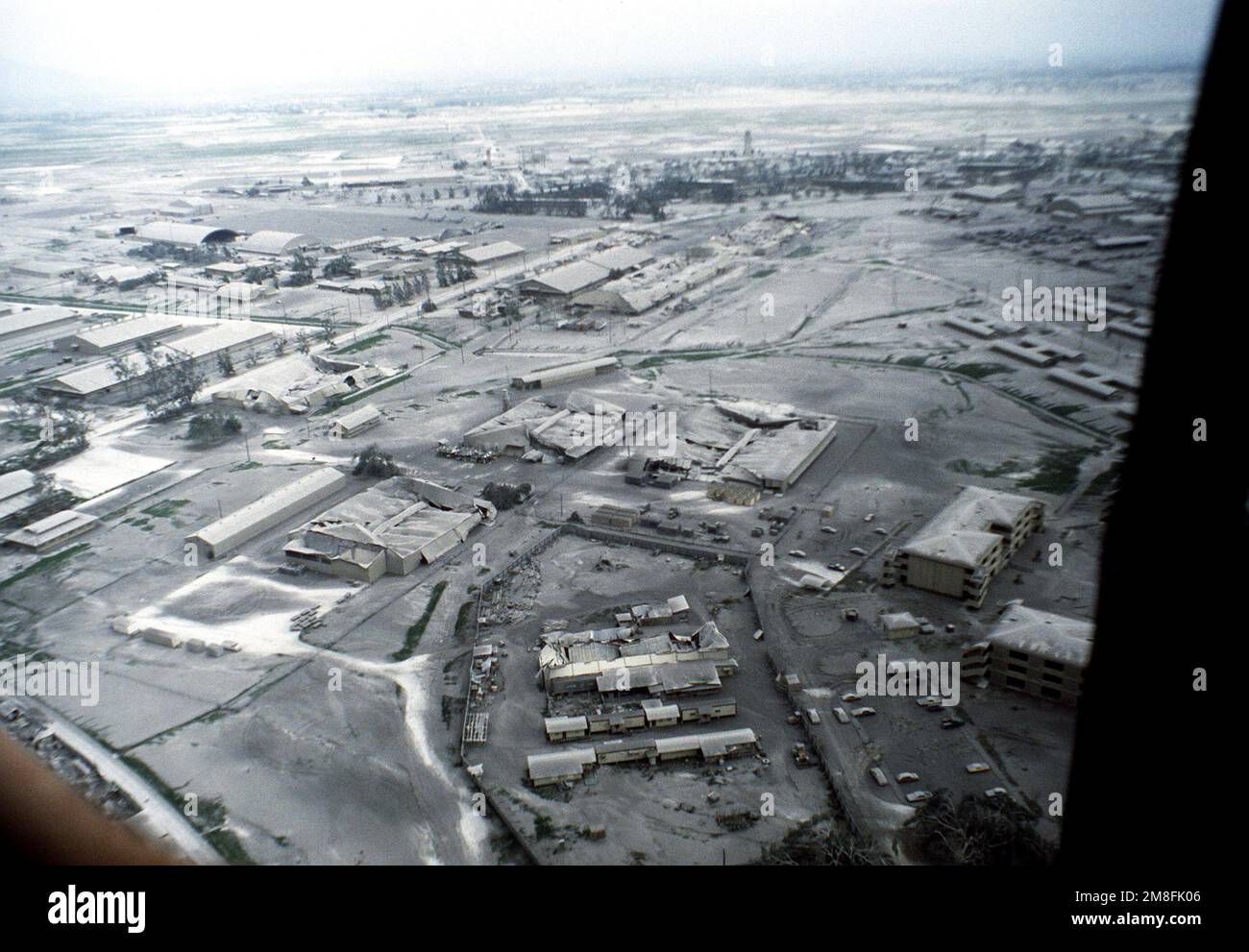 An aerial view of a portion of the base, showing some of the warehouses ...