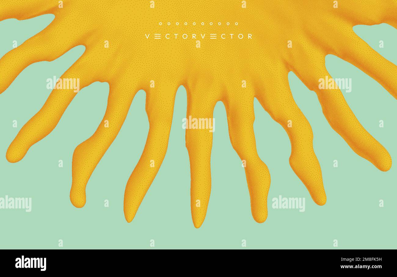 Realistic yellow plastic sun in dotwork style. Pointillism graphic. Dot ...