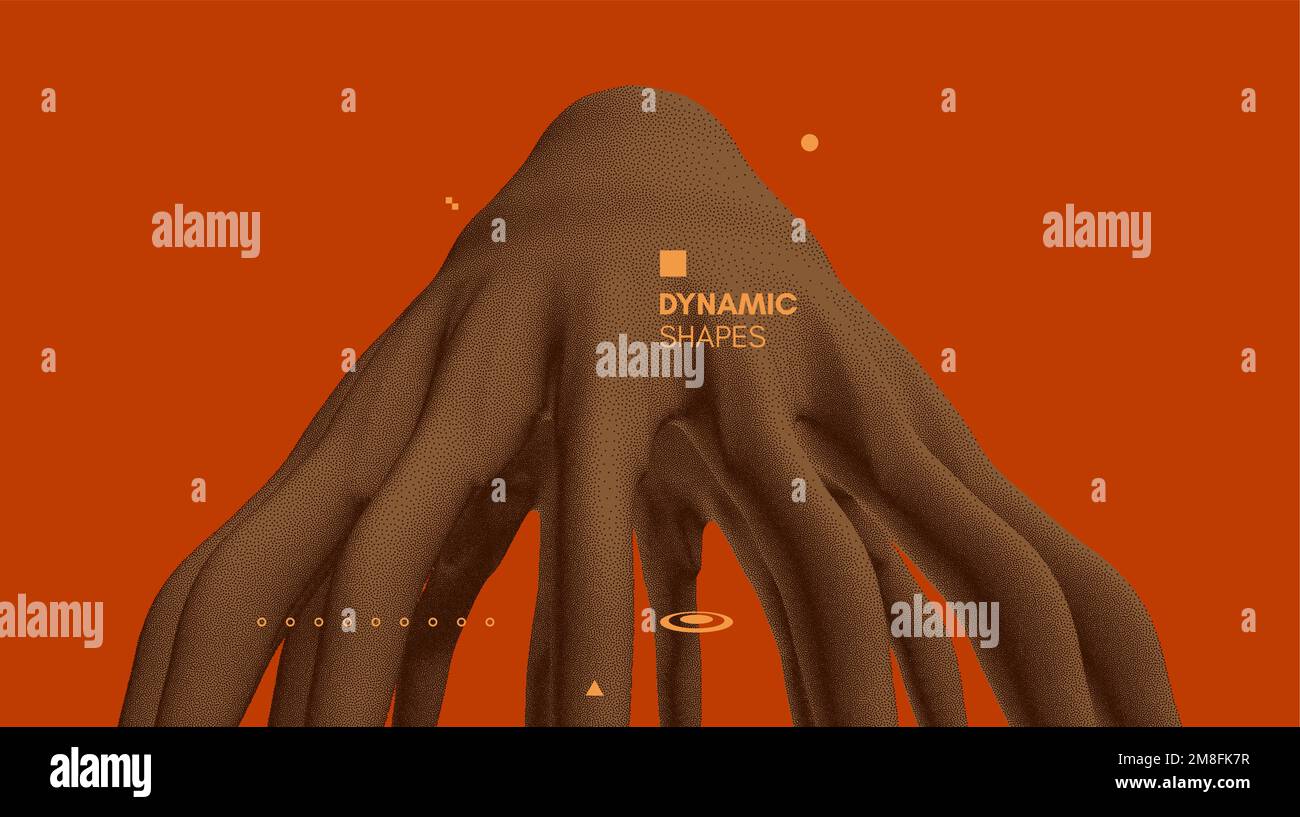 Abstact tantacles with dynamic effect. Pointillism graphic. Dot stipple ...