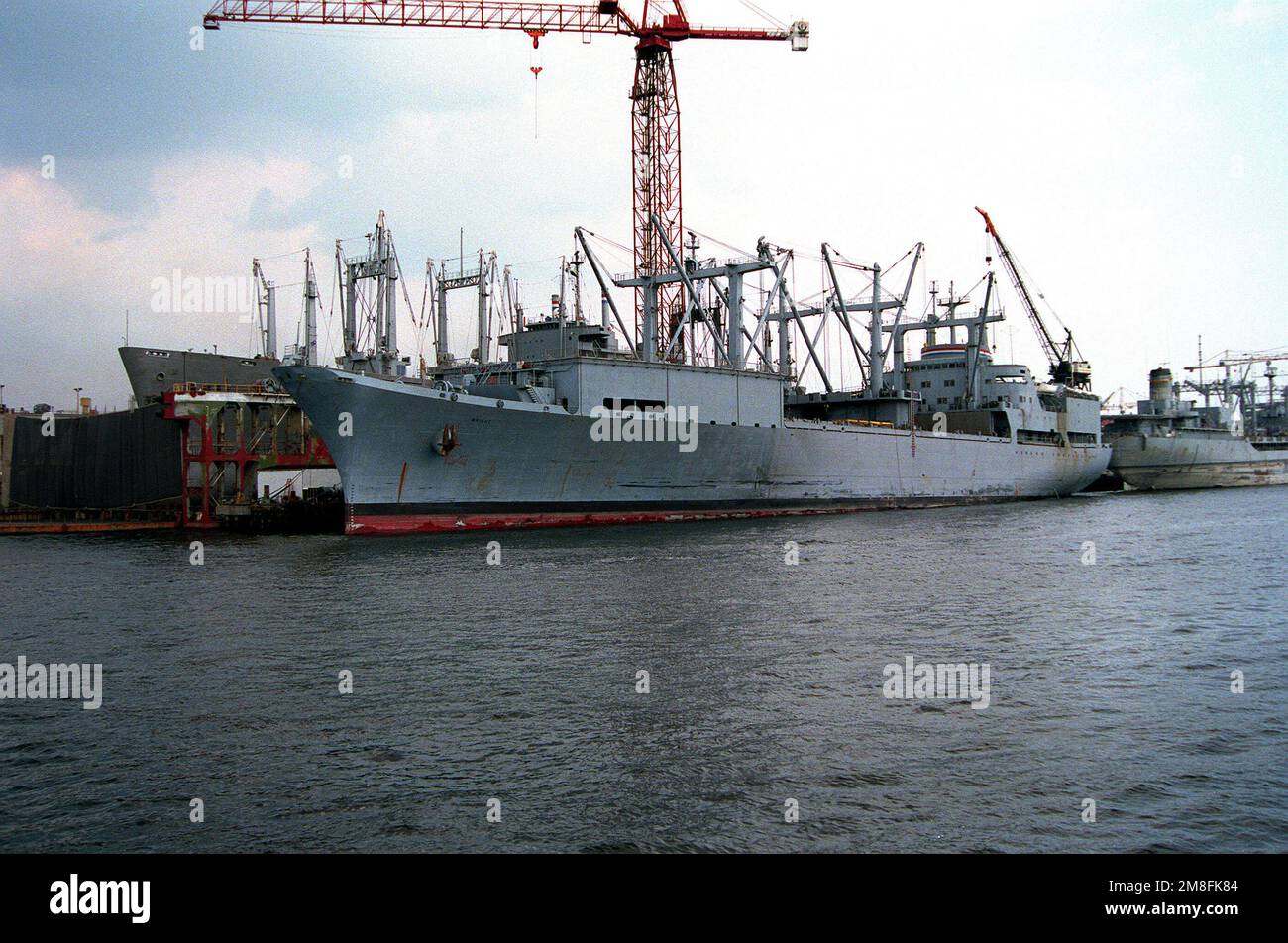 A port bow view of the Military Sealift Command aviation maintenance ...