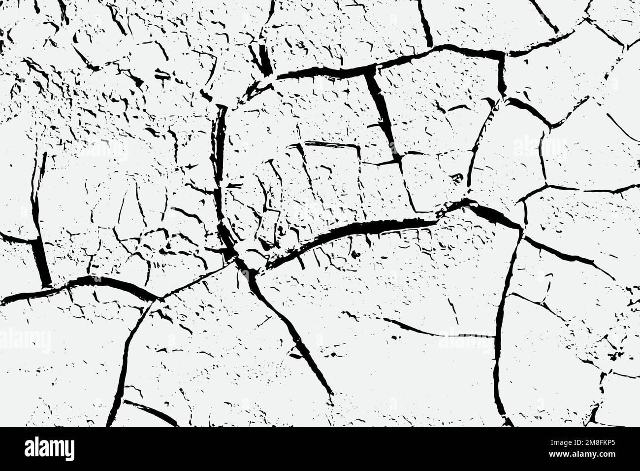 Texture of arid ground cracks and splashes of stains, black and white ...
