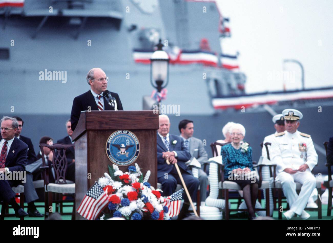 Secretary of Defense Richard B. Cheney addresses the crowd during the ...