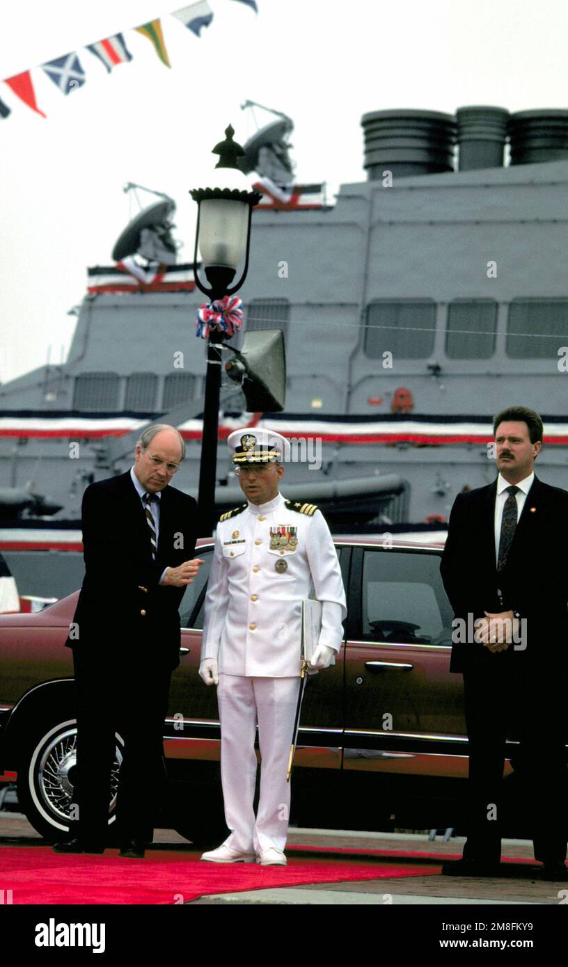 Secretary of Defense Richard Cheney, left, and CDR John G. Morgan Jr ...