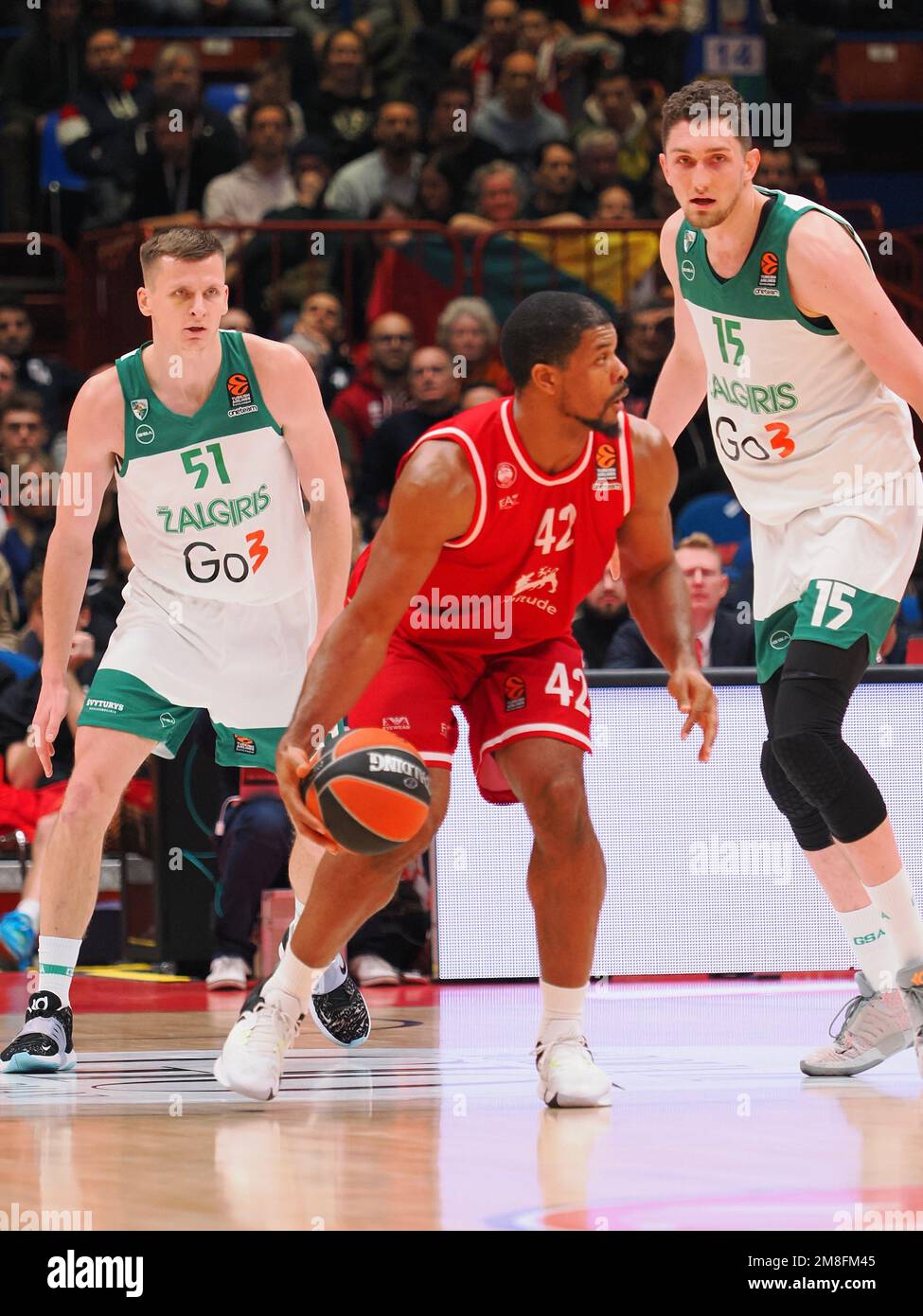 Kyle Hines (EA7 Emporio Armani Olimpia Milano) with Arnas Butkevicius ...