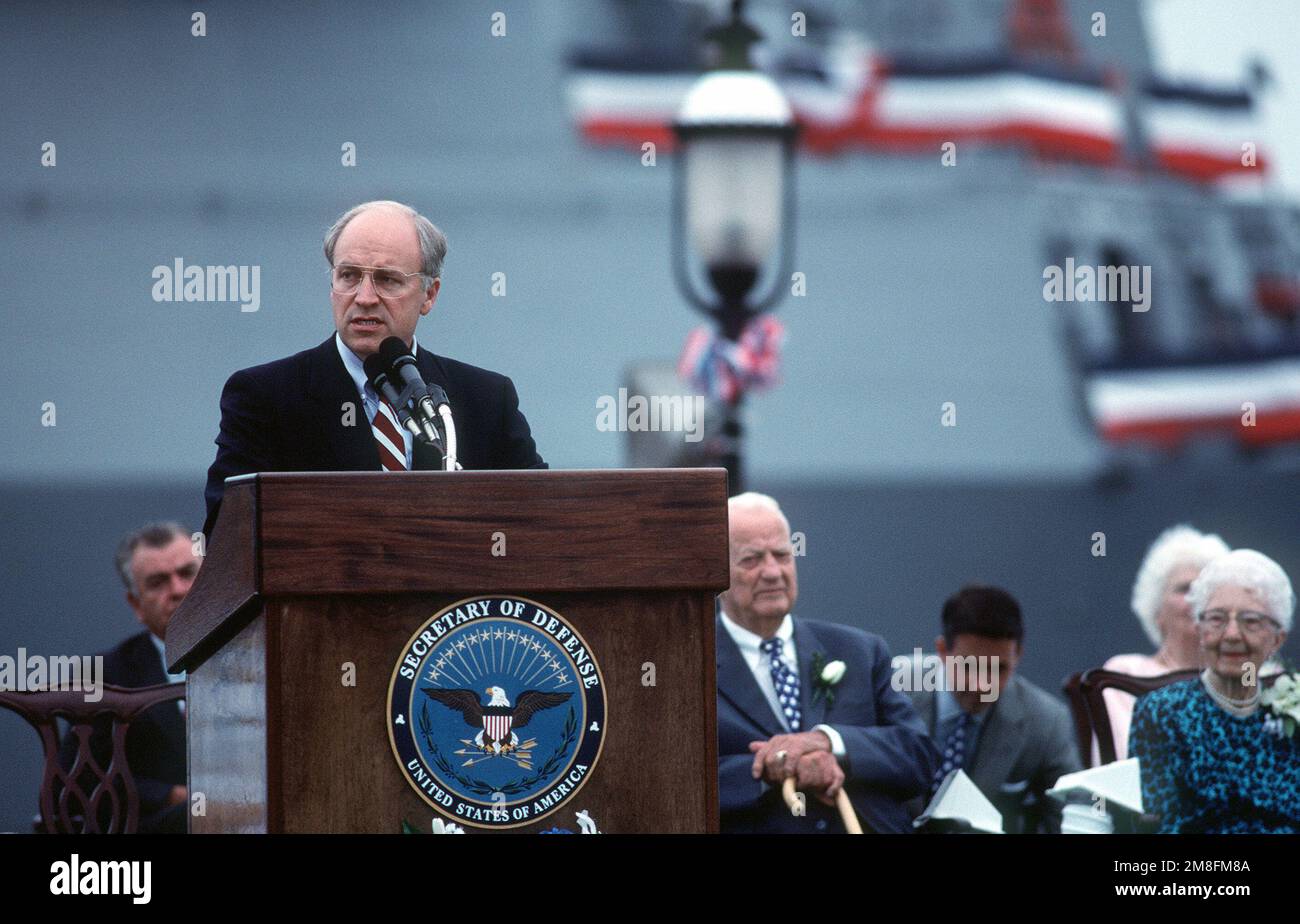 Secretary of Defense Richard B. Cheney delivers the keynote address as ...