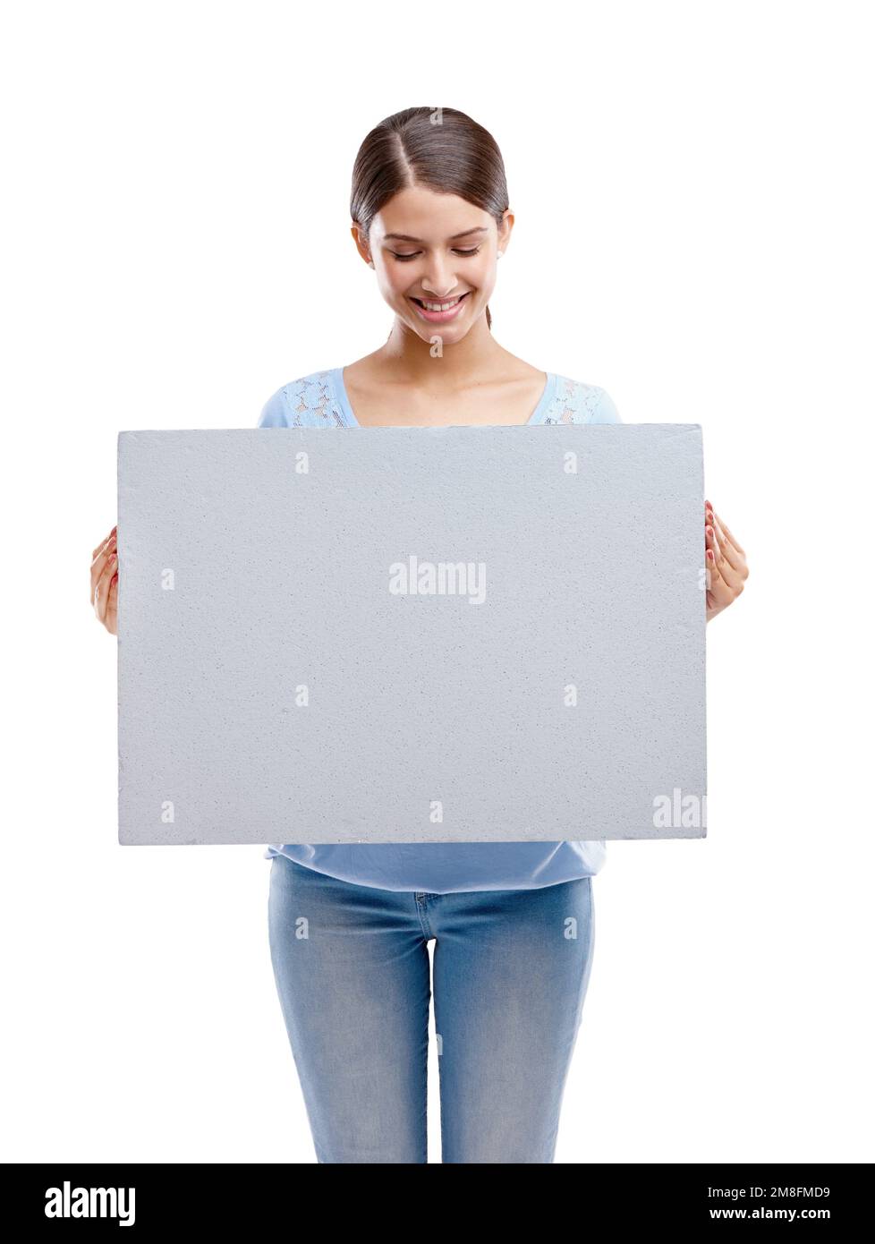 Woman hold sign against Cut Out Stock Images & Pictures - Alamy