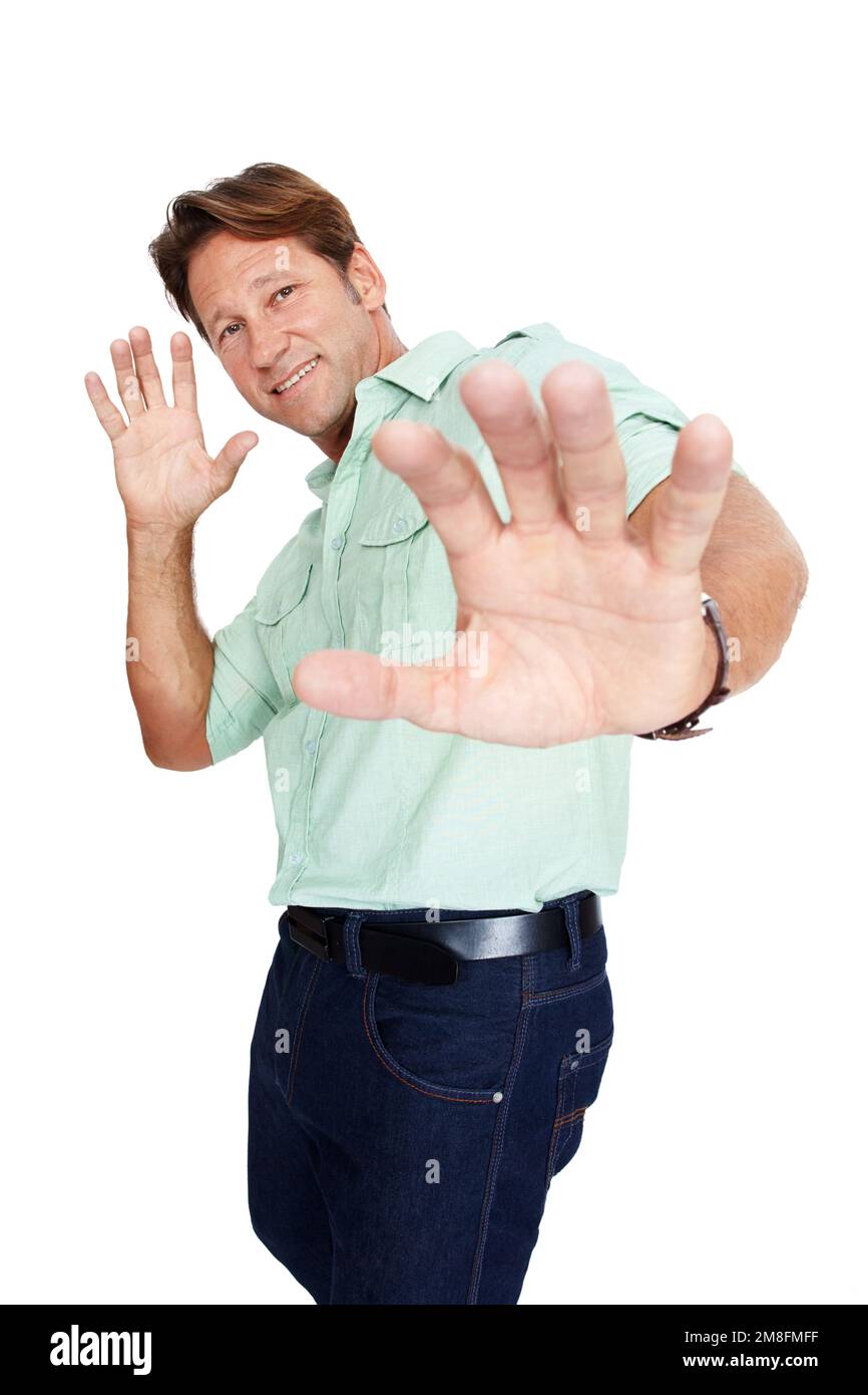 Business man, hands and stop hand gesture portrait of a worker with ...