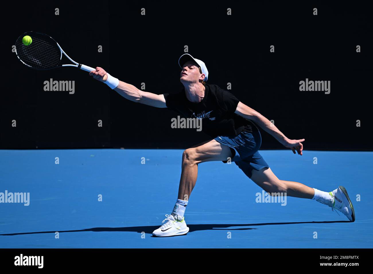 Jannik Sinner of Italy in action during an Australian Open practice ...