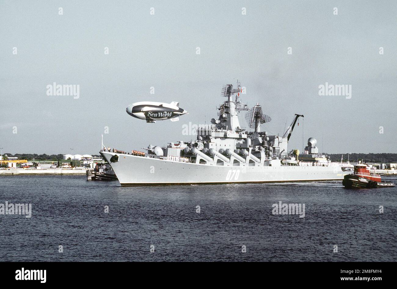 Soviet sailors man the rails aboard the Slava class guided missile ...