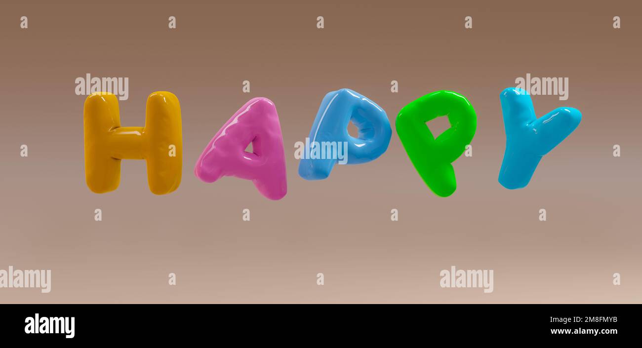 Happy text balloons letters on beige color background. 3d work Stock ...