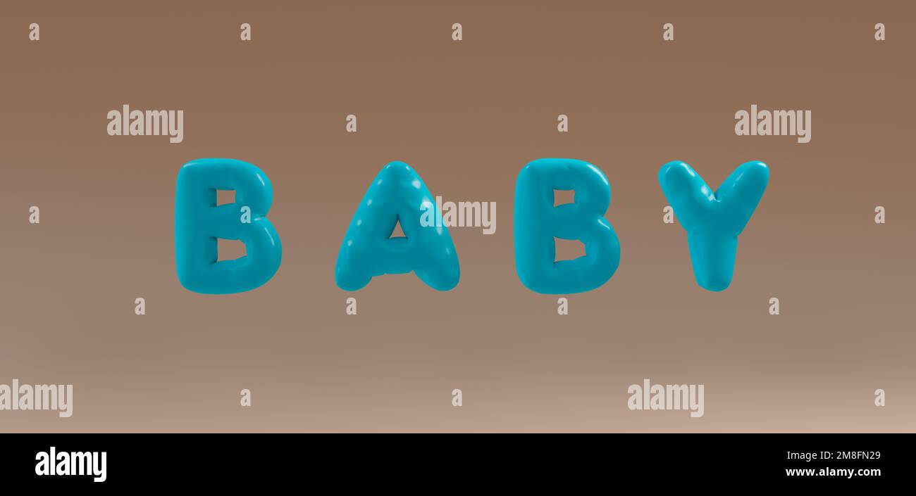 Baby text balloons letters on beige color background. 3d work Stock ...