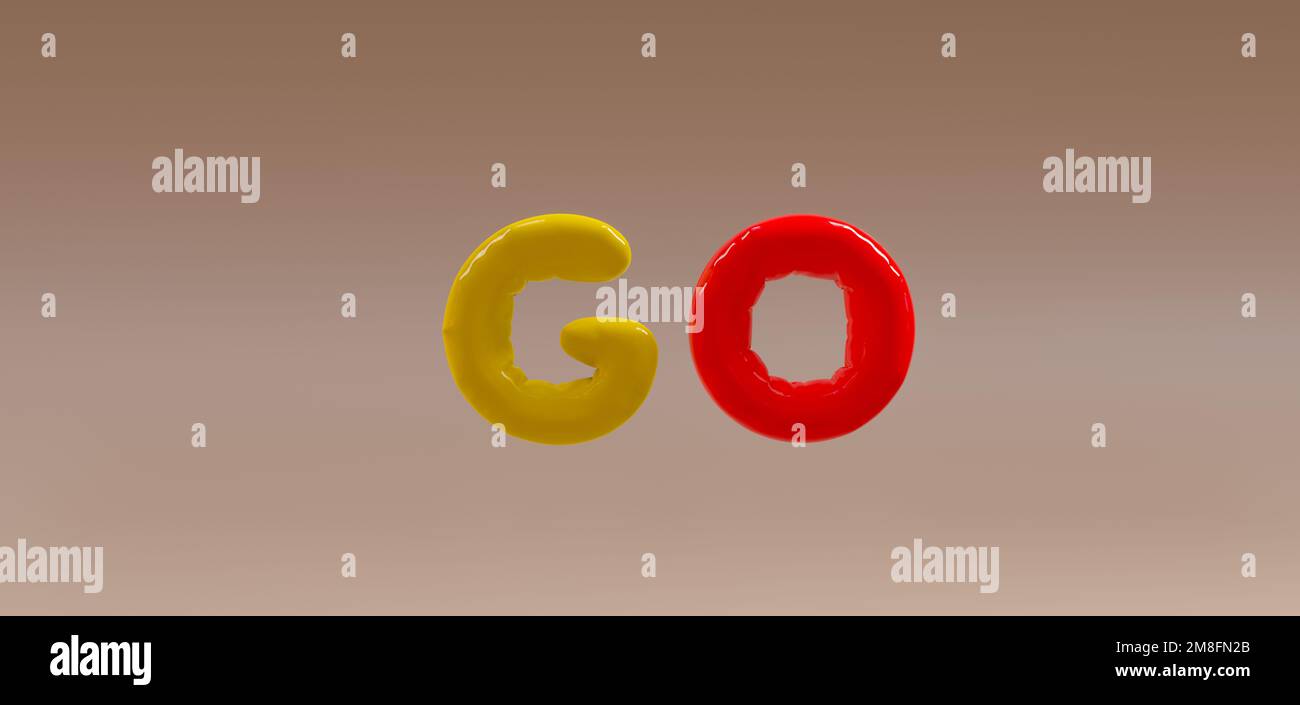 Go text balloons letters on beige color background. 3d work Stock Photo ...