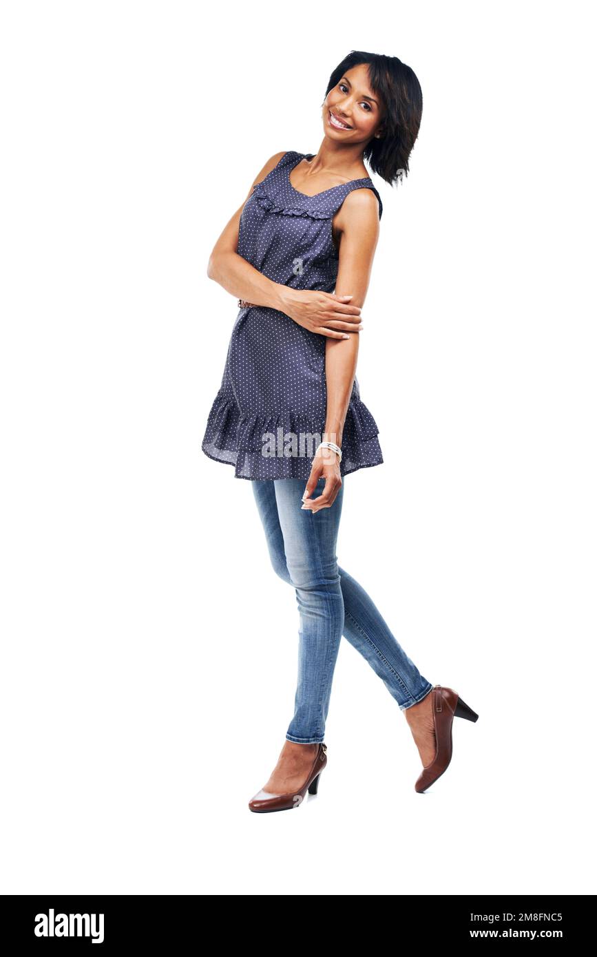 Portrait, fashion and mockup with a model black woman in studio ...