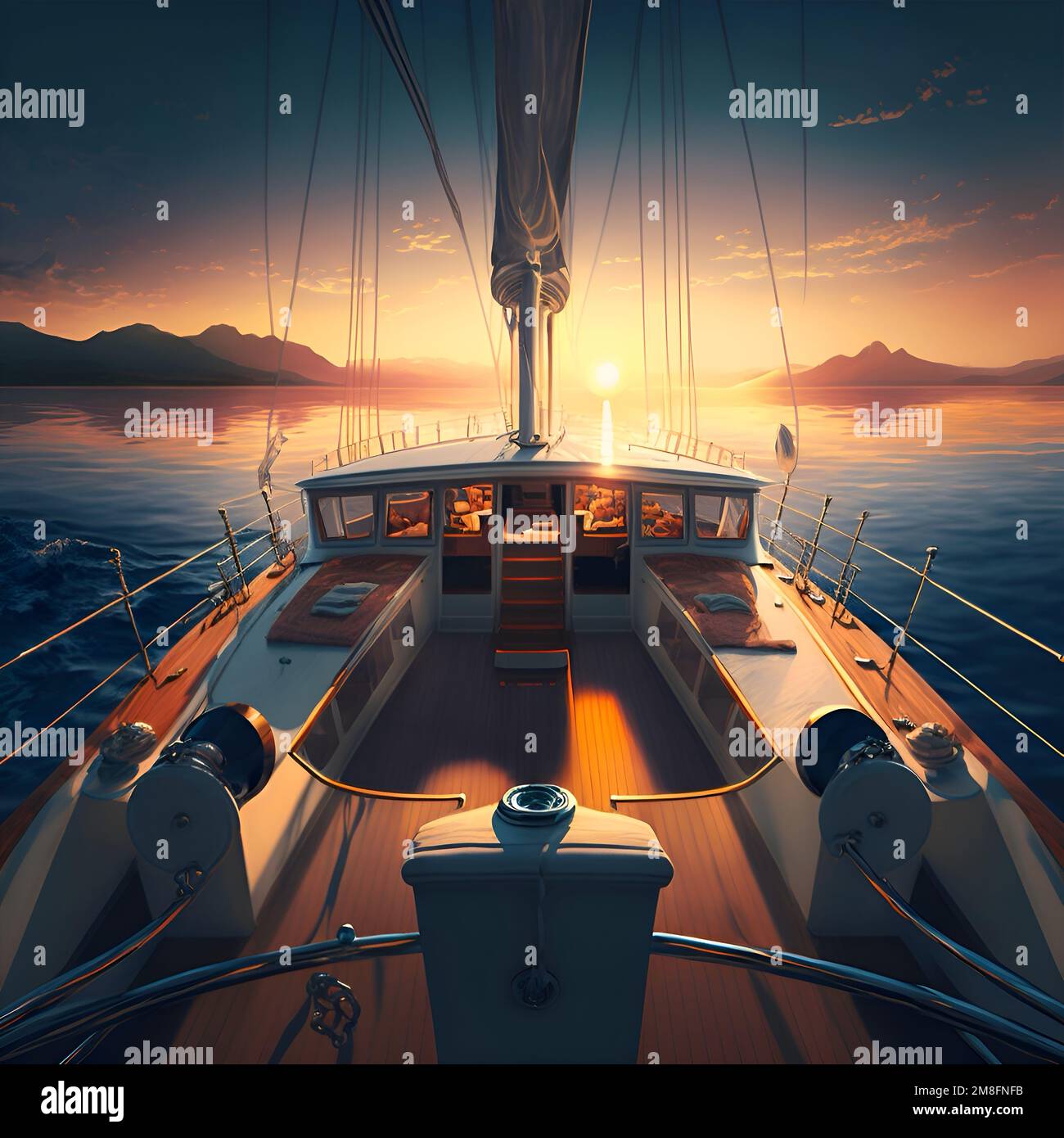 Yacht sailing at Sunset Stock Photo - Alamy