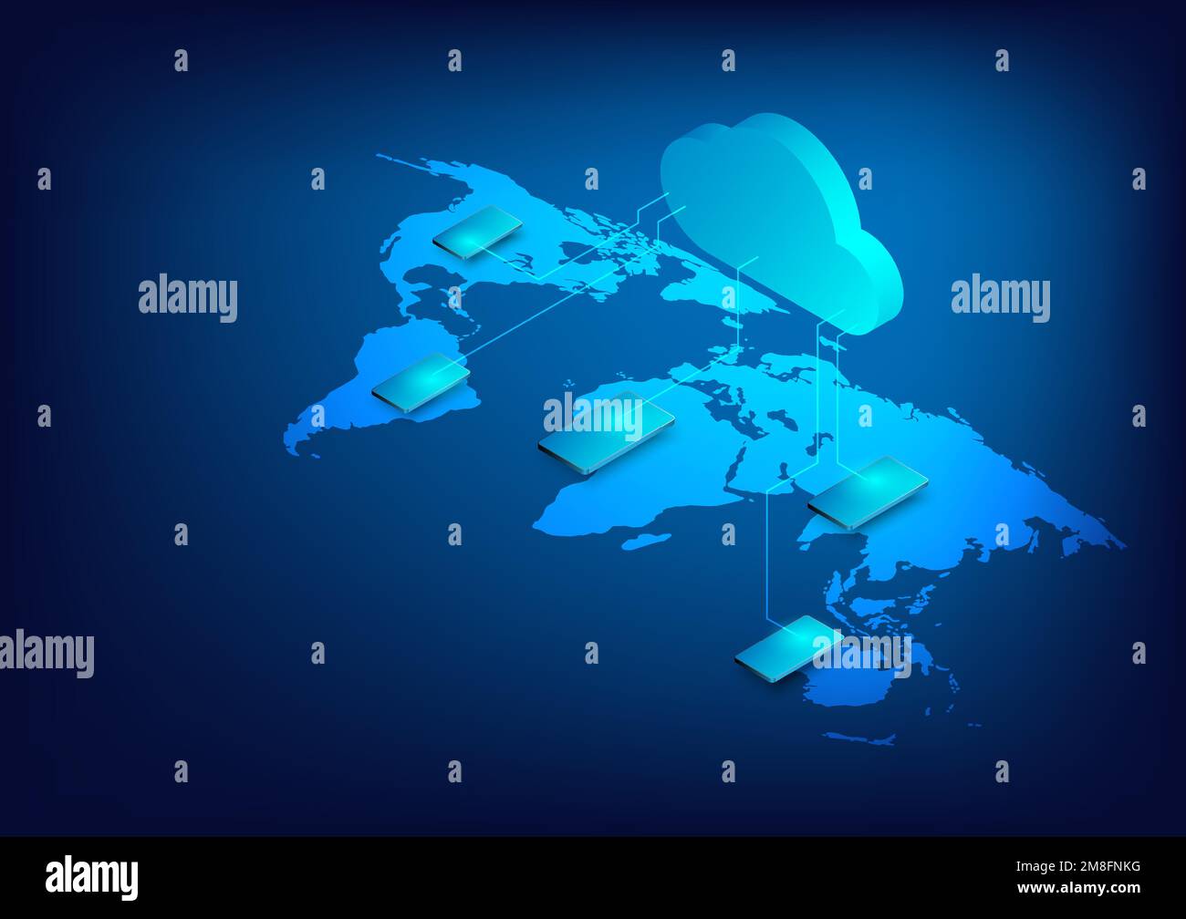 Cloud Computing Mobile Technology Worldwide Concept Isometric Vector