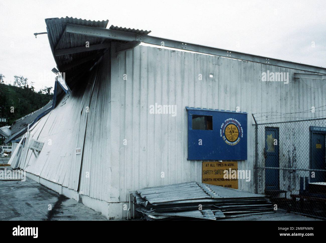 A view of the damage caused to the Boton Pier operations building by ...