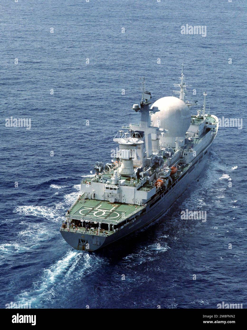 A starboard quarter view of the Soviet Marshal Nedelin class naval ...