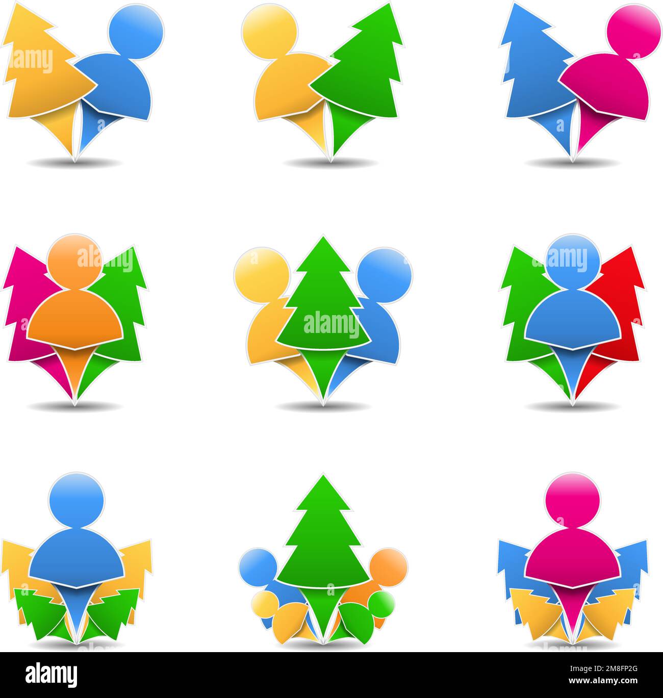 Abstract icons of trees with humans, design elements for your logo ...