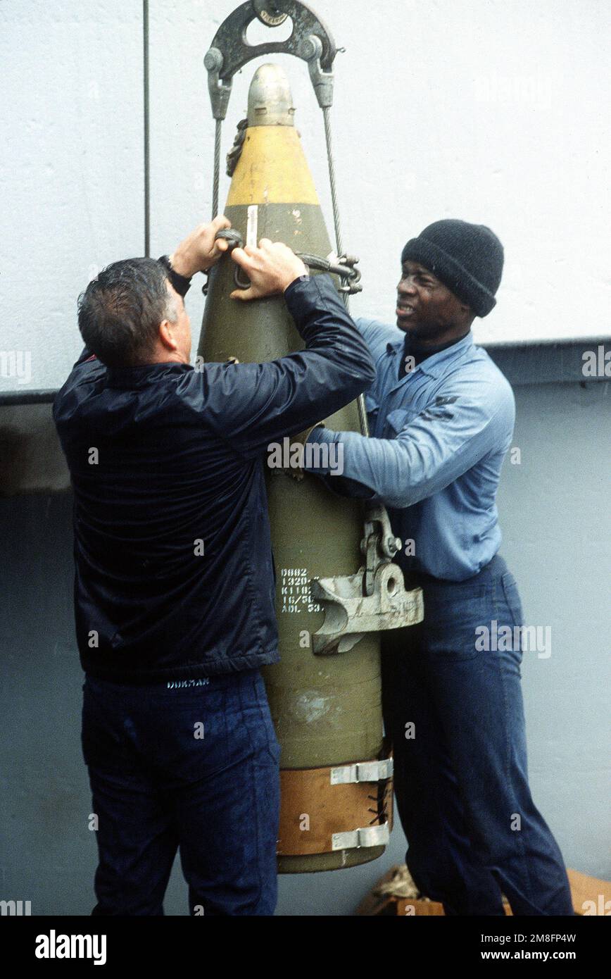 During an underway replenishment aboard the battleship USS WISCONSIN ...