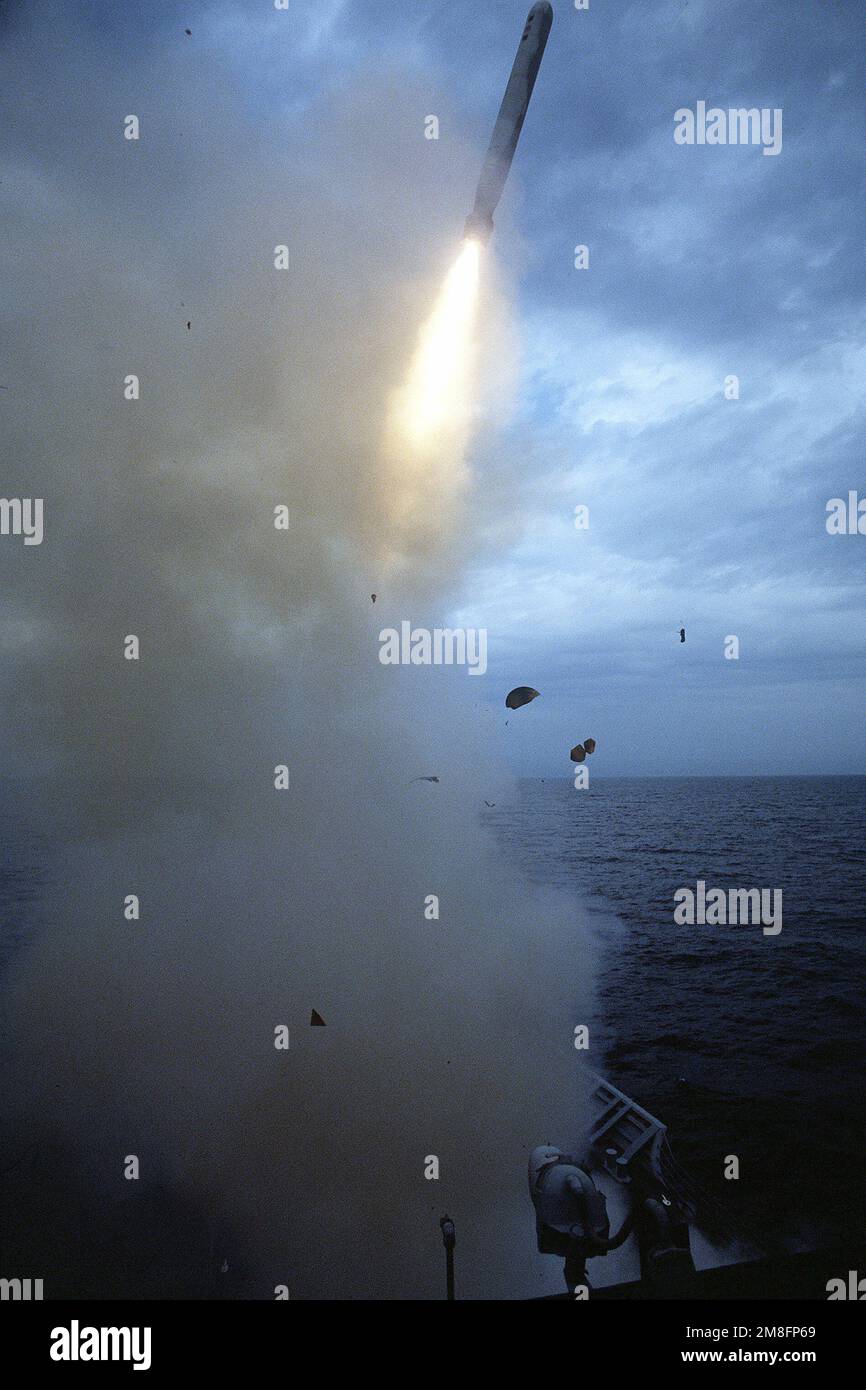 A BGM-109 Tomahawk land-attack missile (TLAM) rises into the air after ...