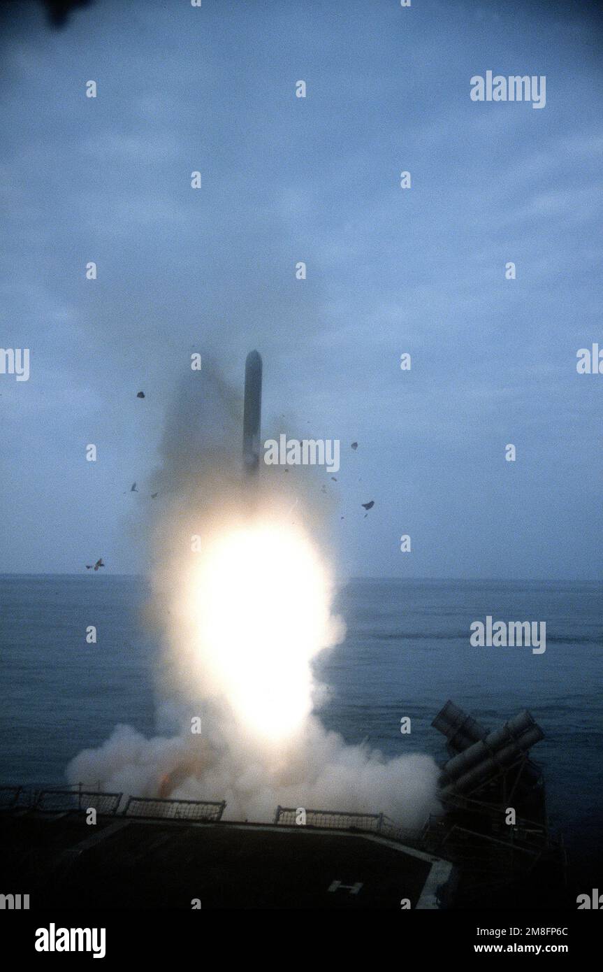 A BGM-109 Tomahawk Land-Attack Missile (TLAM) is launched from the aft ...