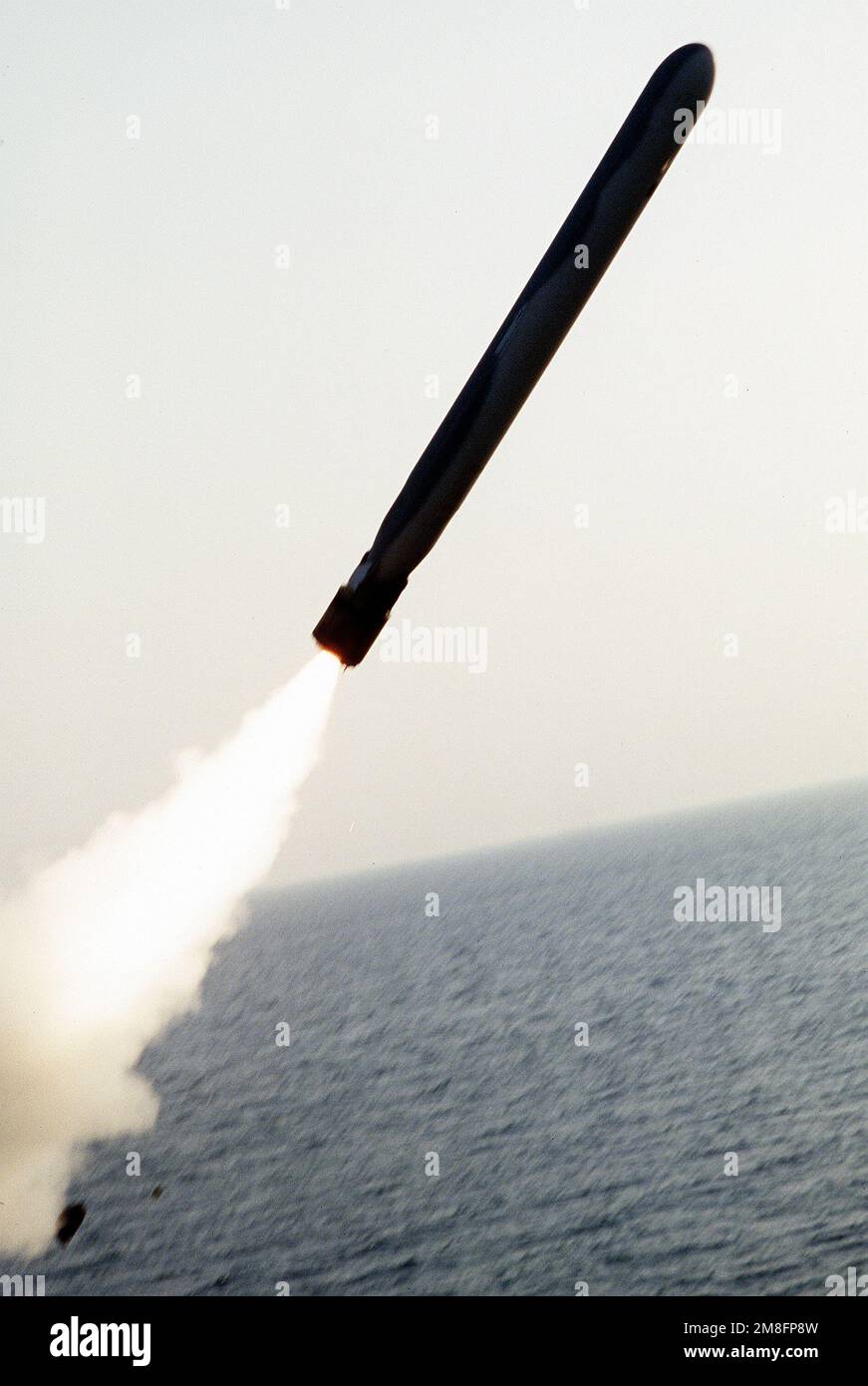 A BGM-109 Tomahawk land-attack missile (TLAM) takes to the air after ...