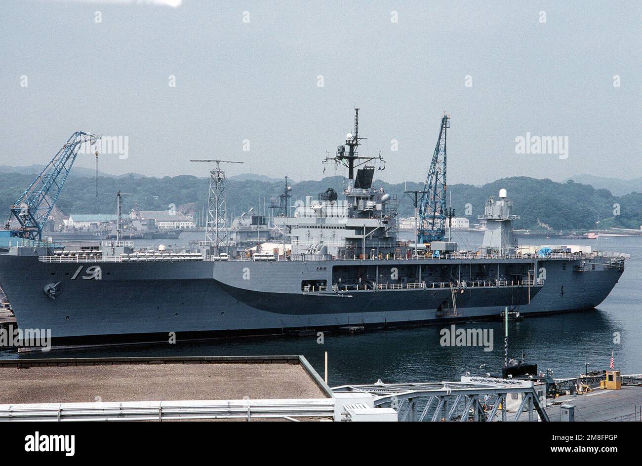 The amphibious command ship USS BLUE RIDGE (LCC-19) lies tied up at the ...