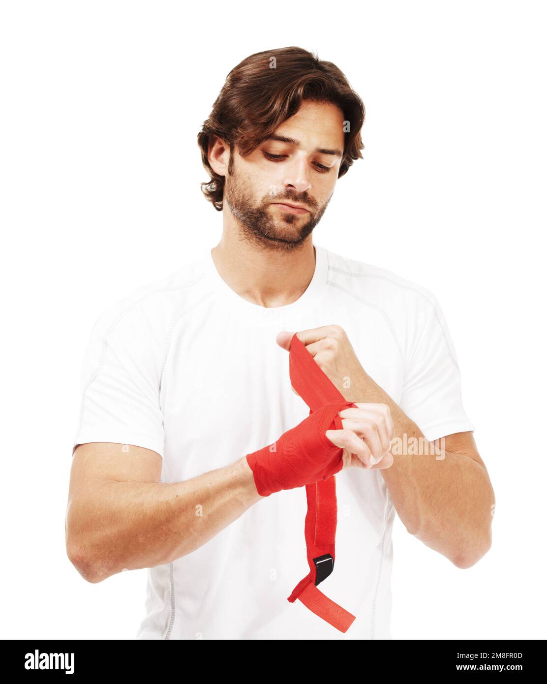 Red tape on hand, man and mma with fitness and martial arts, boxing for ...