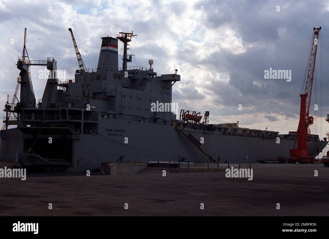 A starboard quarter view of the Military Sealift Command vehicle cargo ...