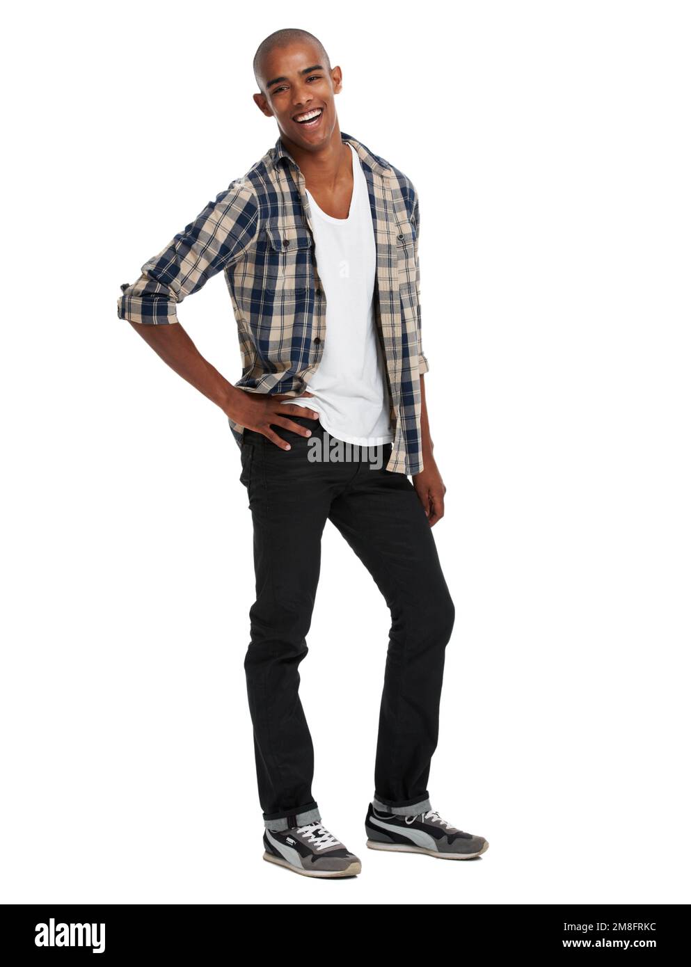 Portrait, body language and confidence with a black man in studio on a ...