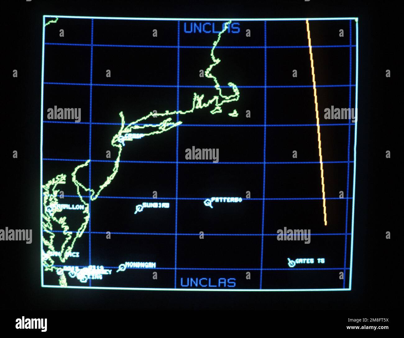 A computer screen in the Navy Space Command operations center displays ...