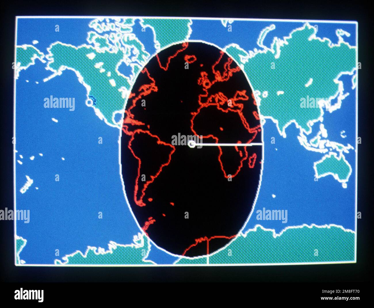 A computer screen displays the coverage area of a Military Strategic ...