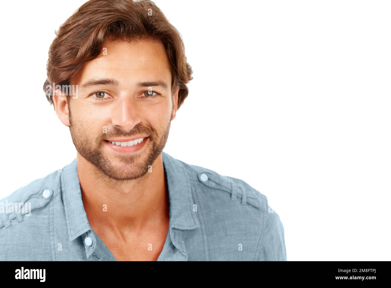 Portrait, casual and man with smile, success and happy guy isolated on ...