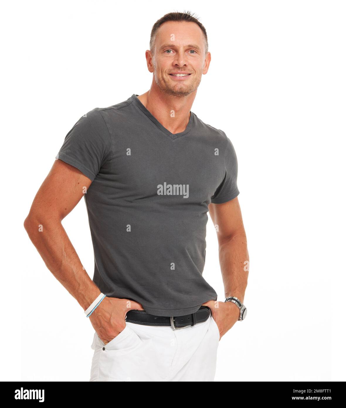 Portrait, man and smile with style, fashion and handsome guy isolated ...