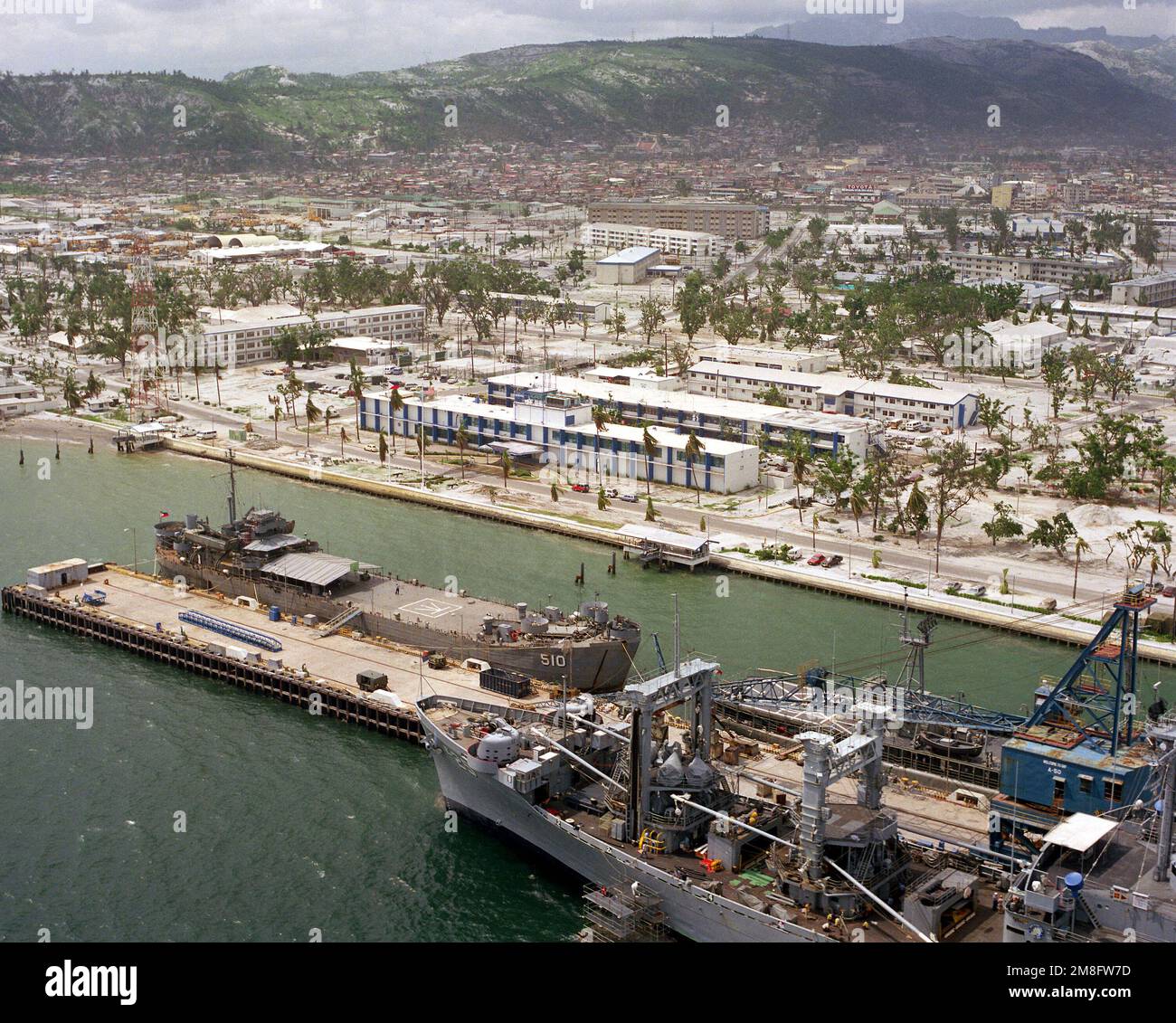 An aerial view of a portion of the naval station, showing some of the ...