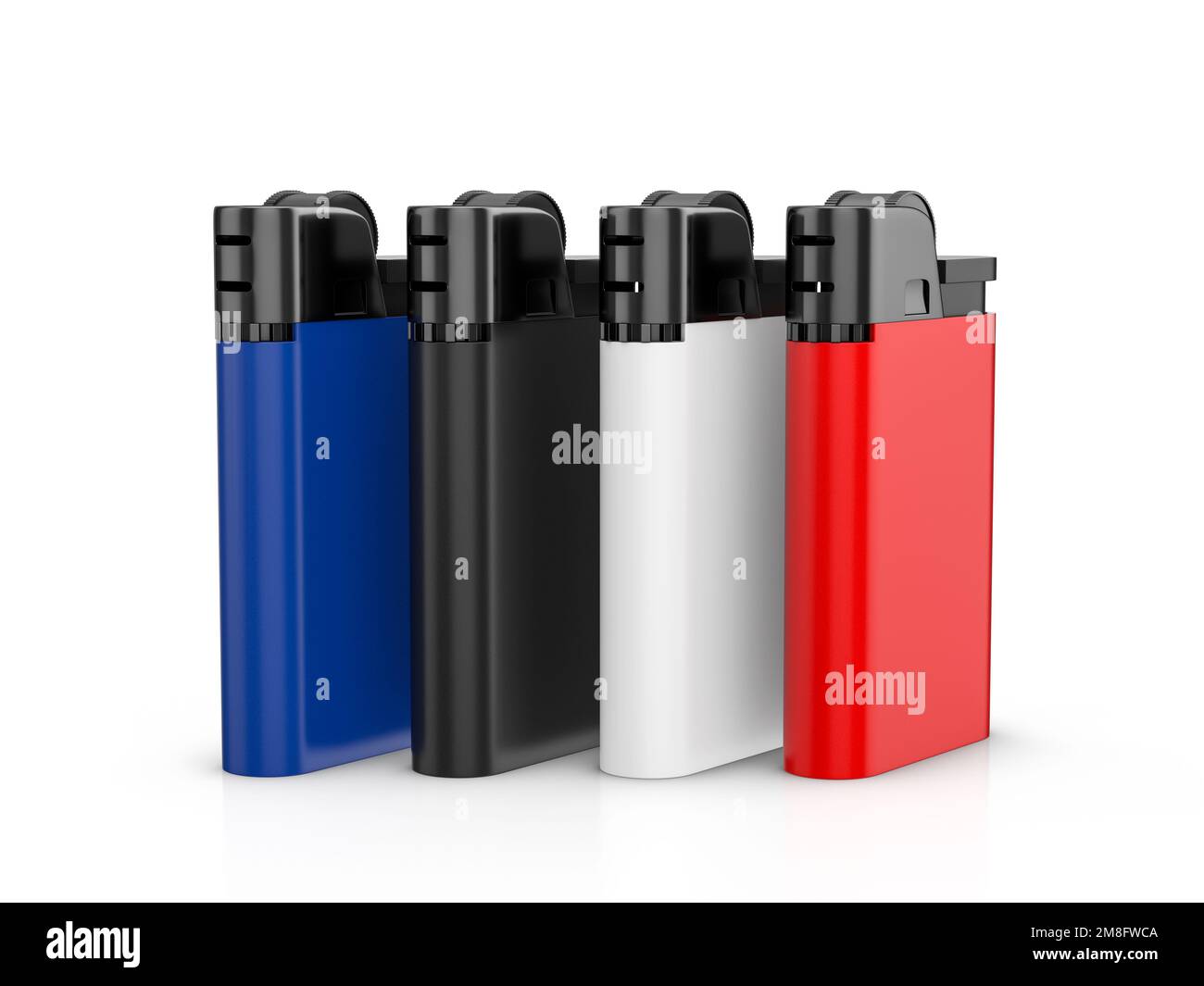 Lighters on a white background. 3d illustration Stock Photo - Alamy