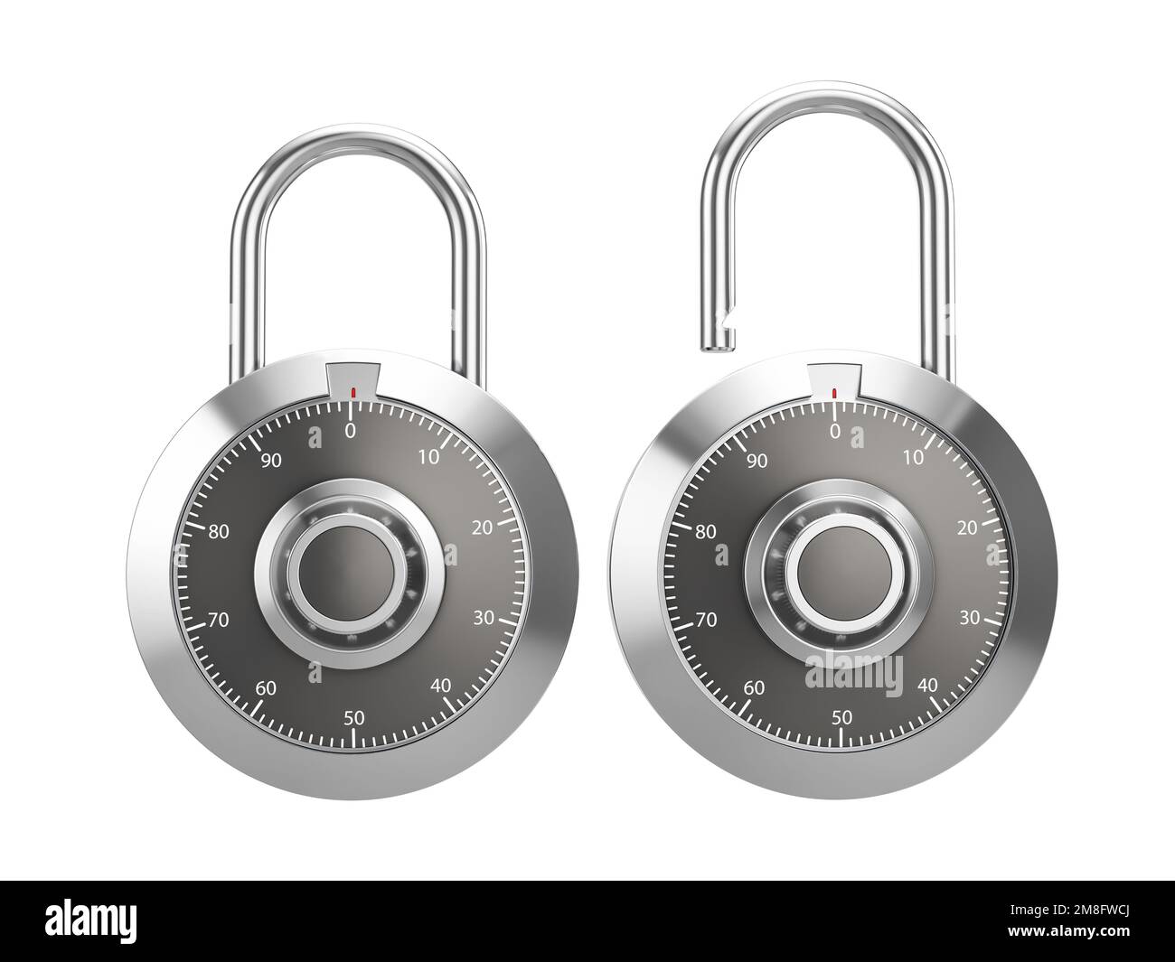 Padlock combination lock set on a white background. 3d illustration ...