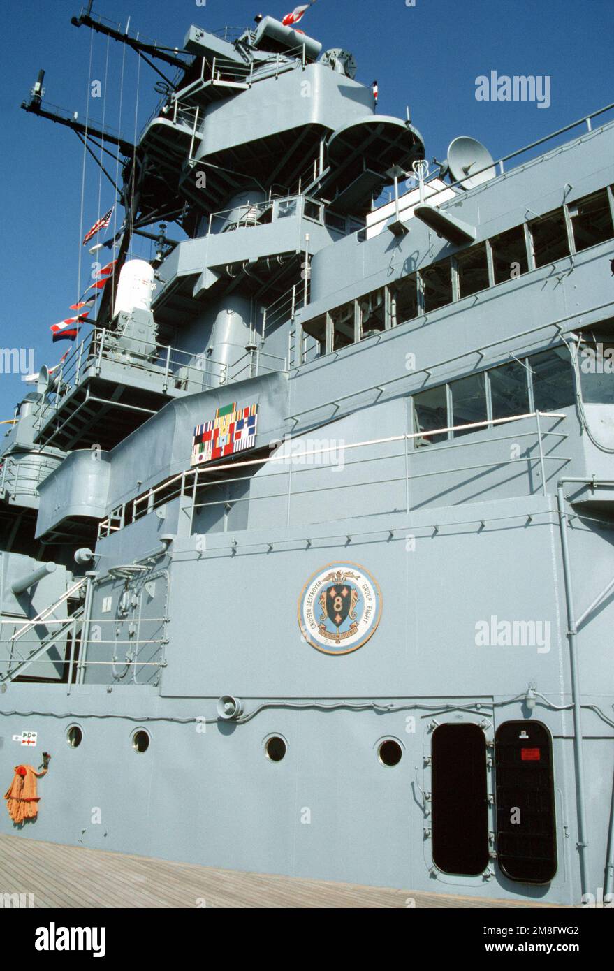 The insignia of Cruiser Destroyer Group Eight and placards denoting the ...