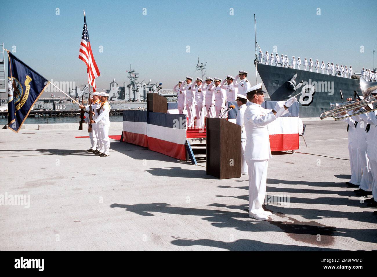 The San Diego Navy Band plays the national anthem as the colors are ...