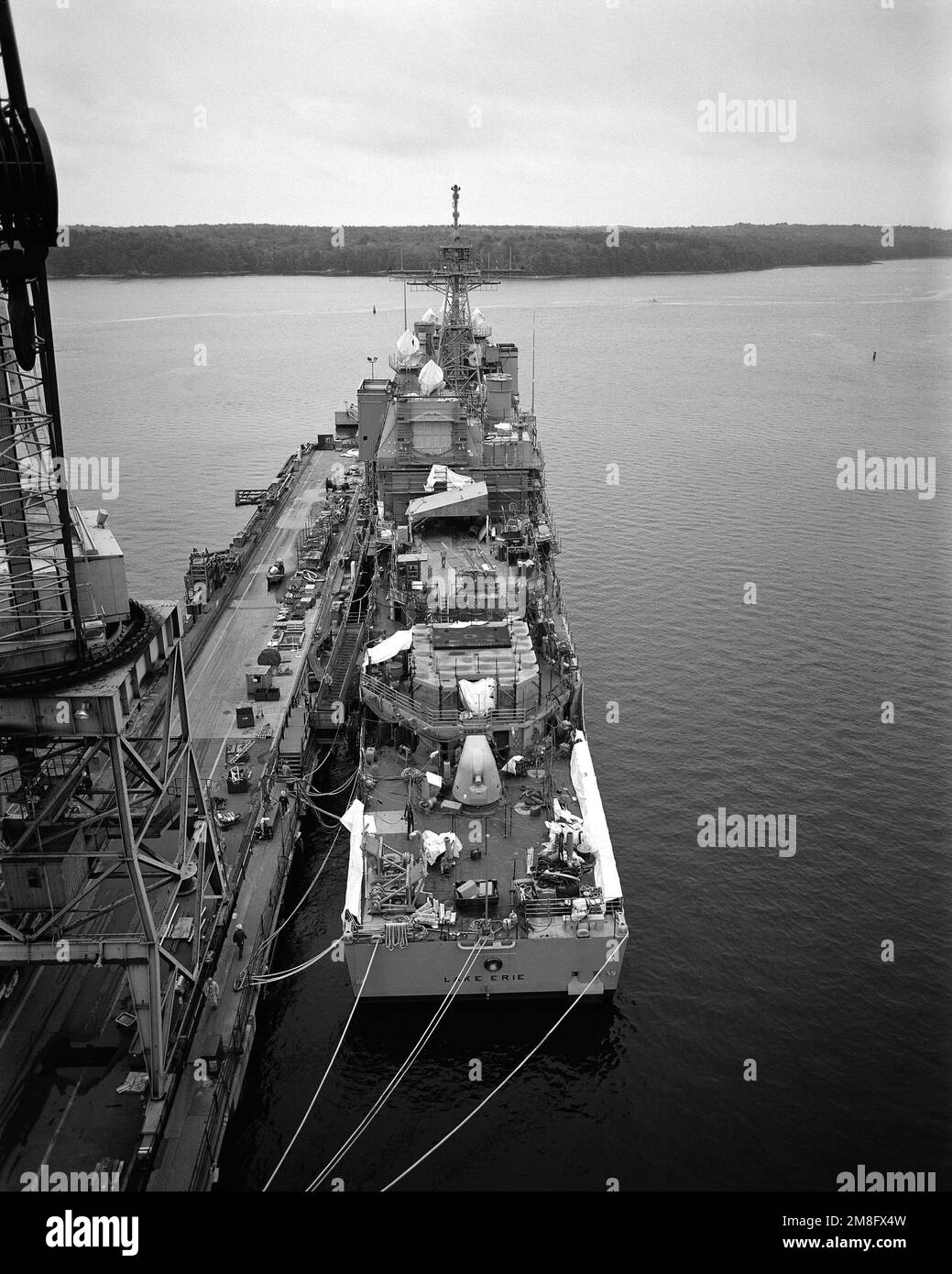 A stern view of the guided missile cruiser USS LAKE ERIE (CG 70) under ...